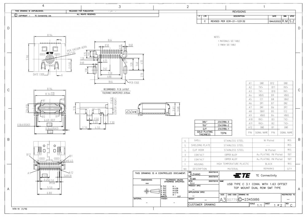 TE Connectivity 2345986-1 drawing page 1