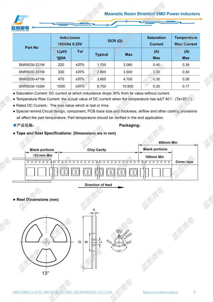 SNR5030-1R0MT datasheet page 3