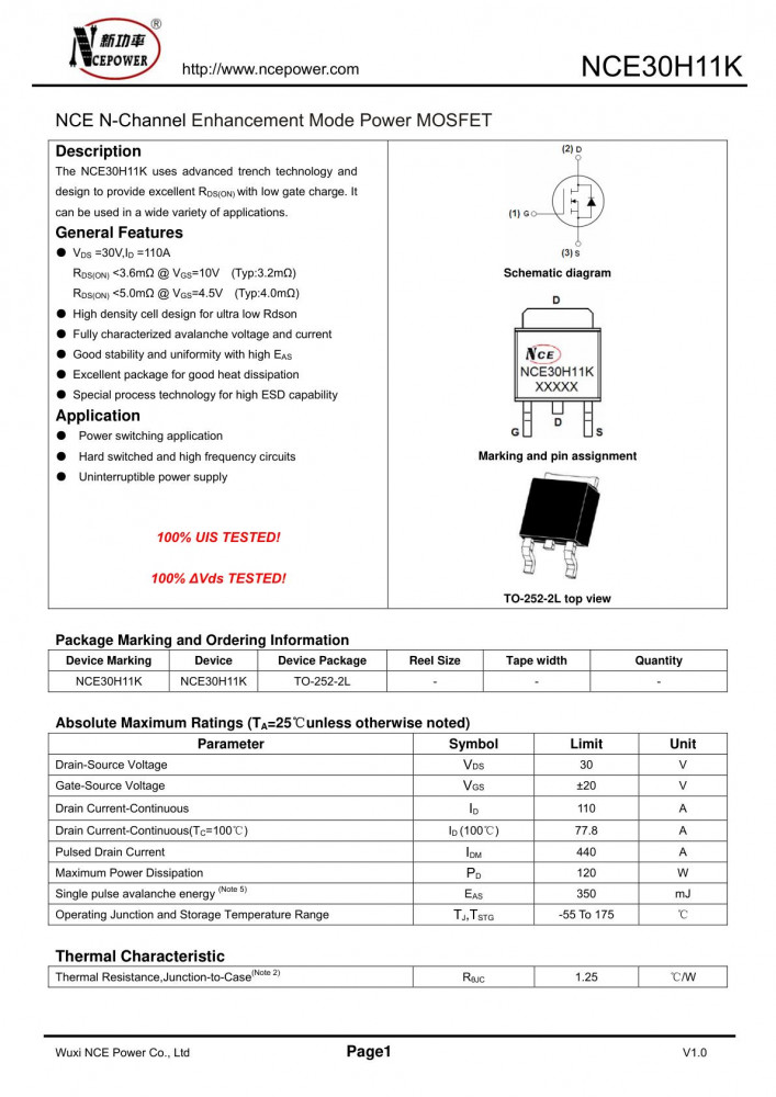 NCE30H11K datasheet page 1
