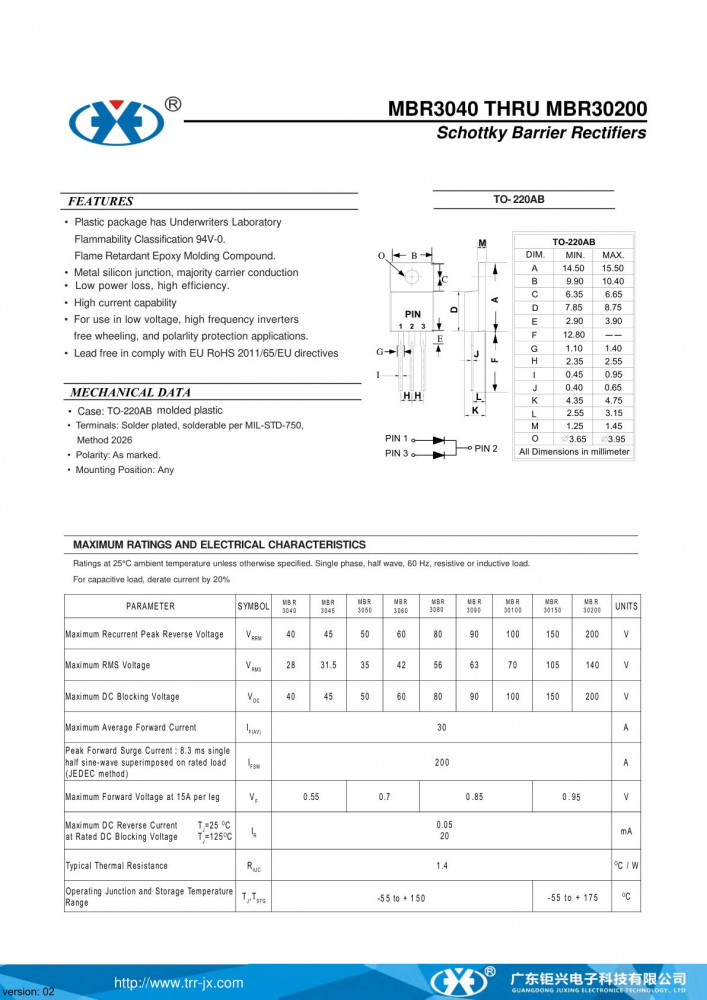 MBR30100 datasheet page 1
