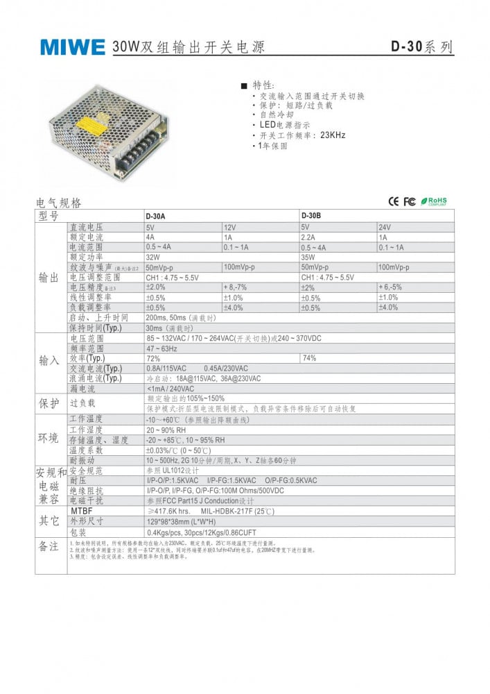 MIWE D-30B datasheet page 1