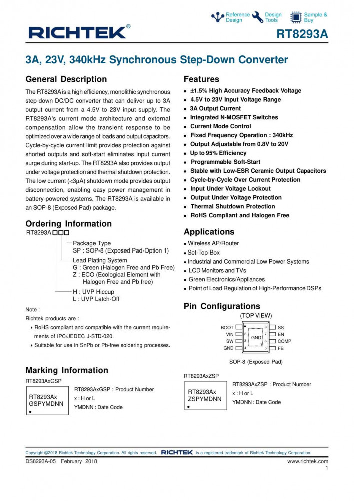 RT8293A datasheet page 1