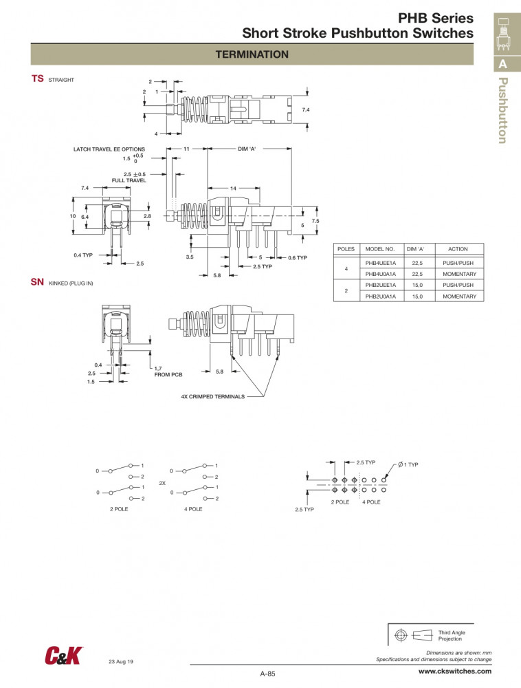 C&K PHB Series technical document page 2