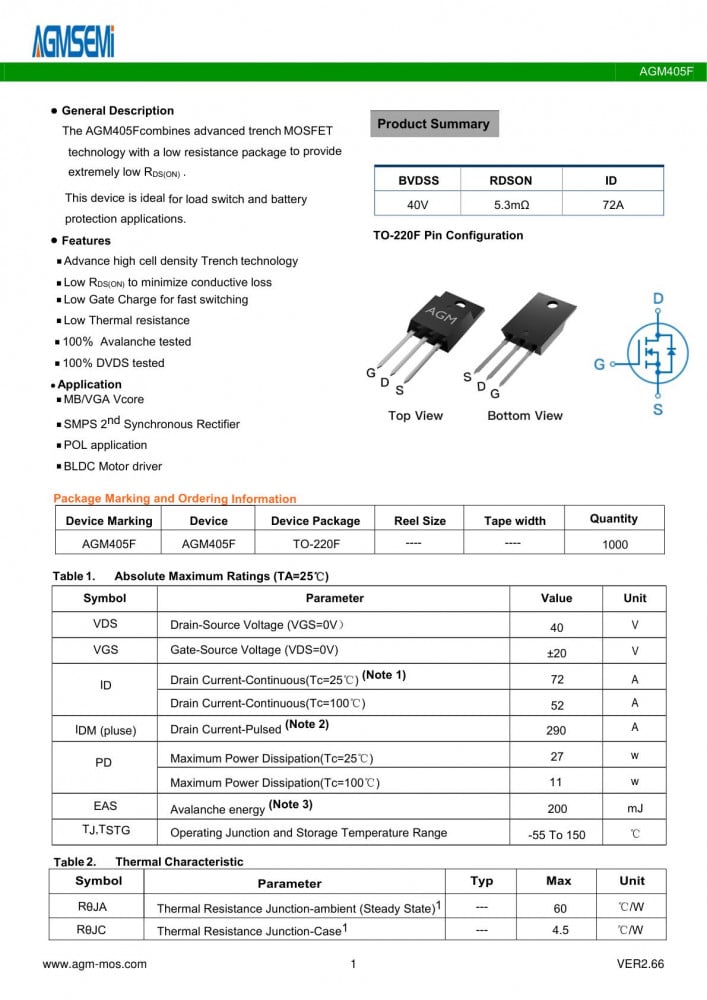 AGM405F datasheet page 1