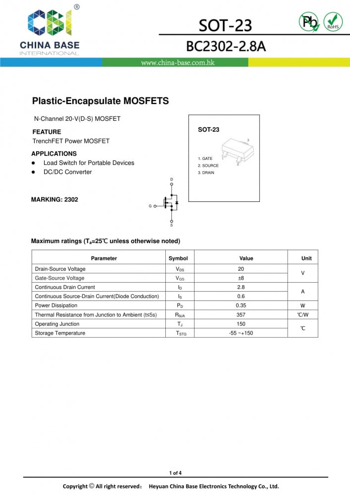 BC2302(2.8A) datasheet page 1