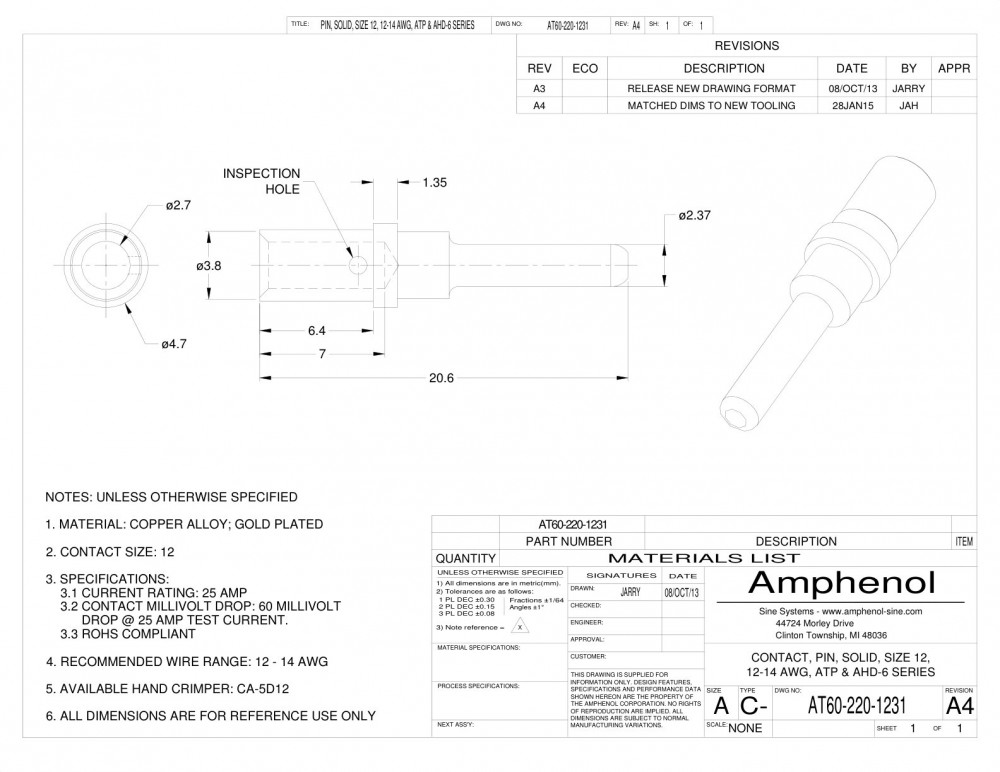 Amphenol AT60-220-1231 technical drawing preview