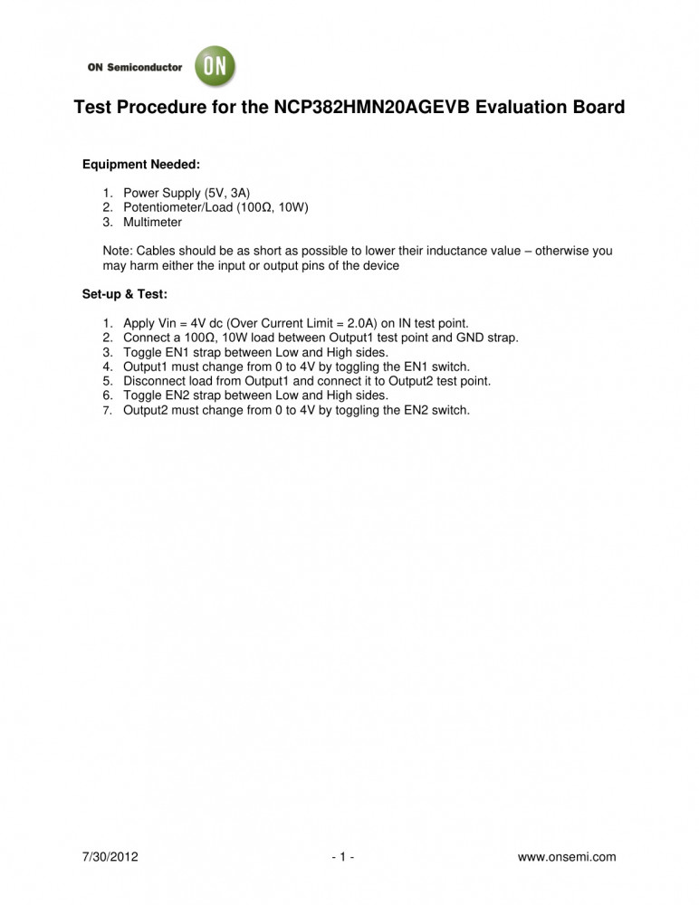 NCP382HMN20AGEVB evaluation board document preview