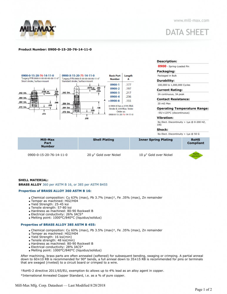 Mill-Max 0900-0-15-20-76-14-11-0 technical document page 1