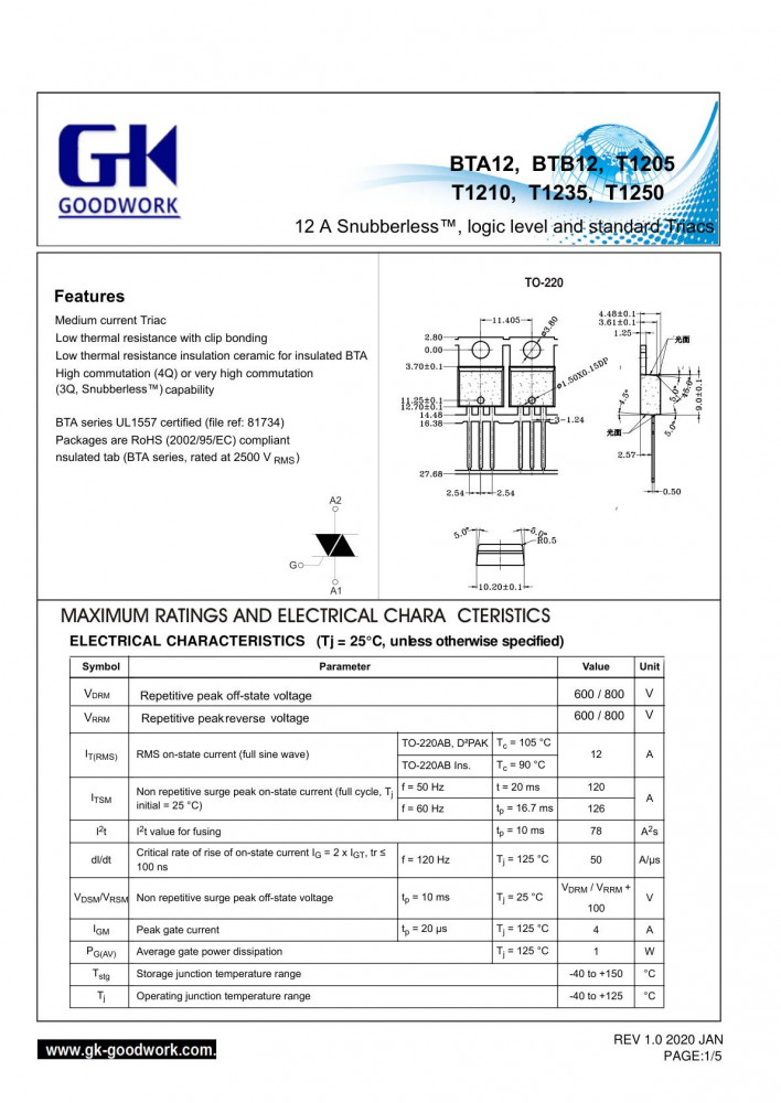 BTA12-800CW technical document page 1