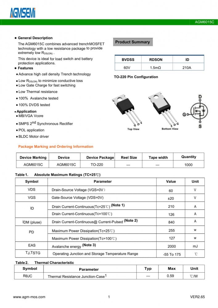 AGM6015C datasheet page 1