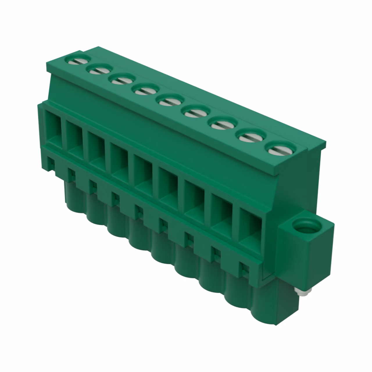 5.00mm Pitch Eurostyle Vertical Plug, with Retention Screws and Reverse Imprinting, Rear Wire Entry, Green Housing, 9 Circuits for sale