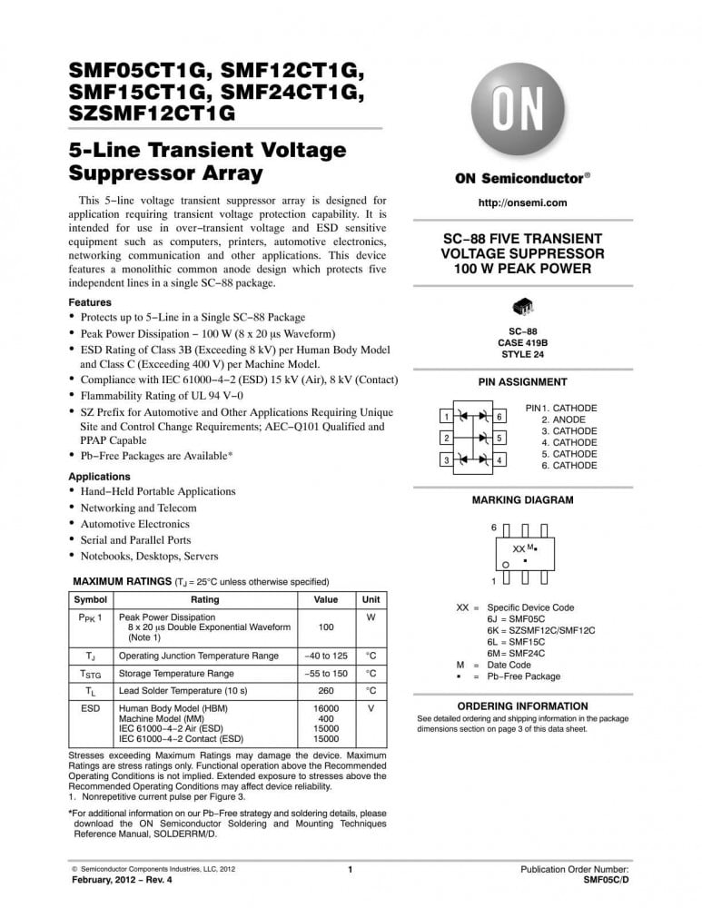 SMF05CT1G datasheet page 1