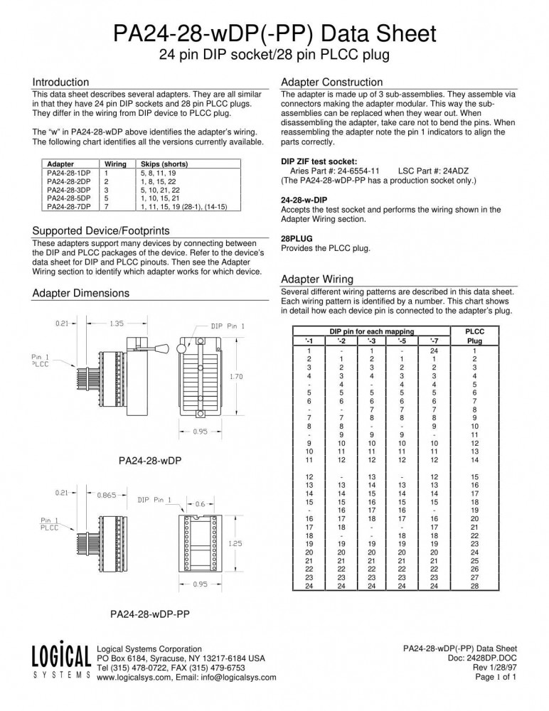 PA24-28 adapter datasheet page visual