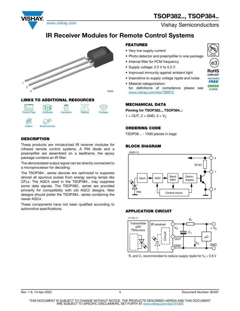 TSOP38230 datasheet page 1