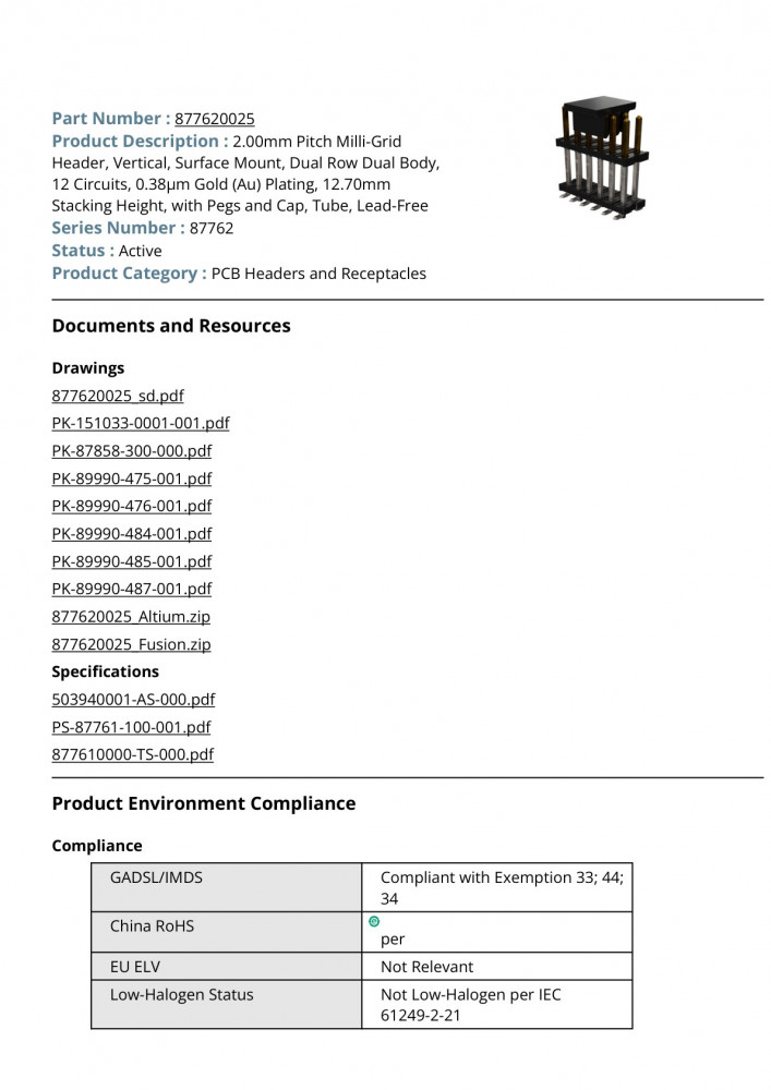 MOLEX 877620025 technical document page 1