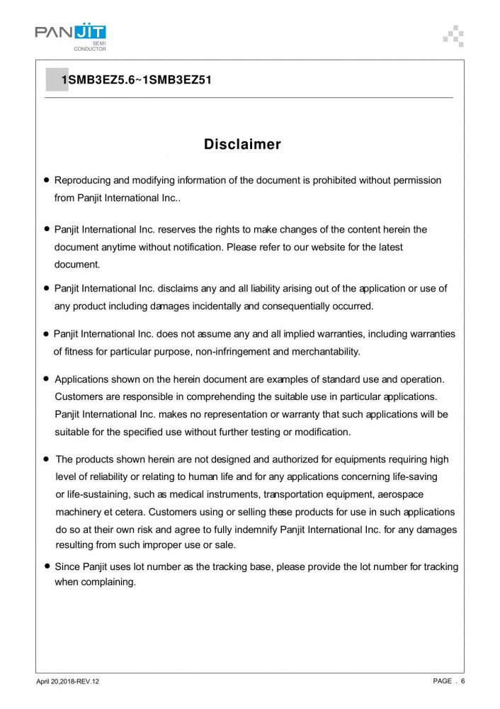 PANJIT 1SMB3EZ18 datasheet page 6