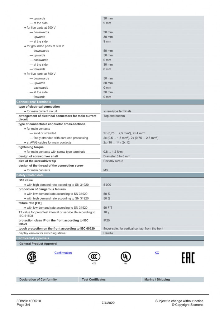 3RV23110DC10 datasheet page 3