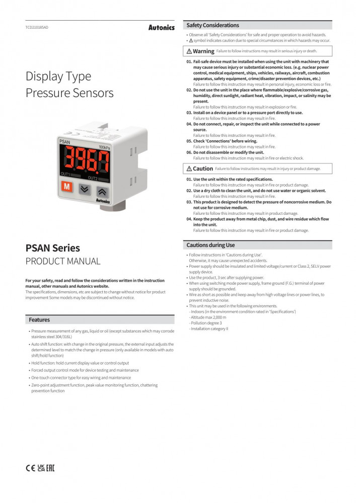 Autonics PSAN Series manual page 1