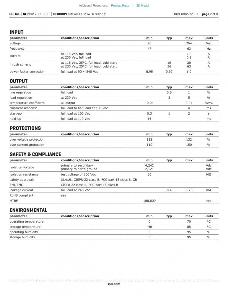 VSUU-150 series datasheet page 2
