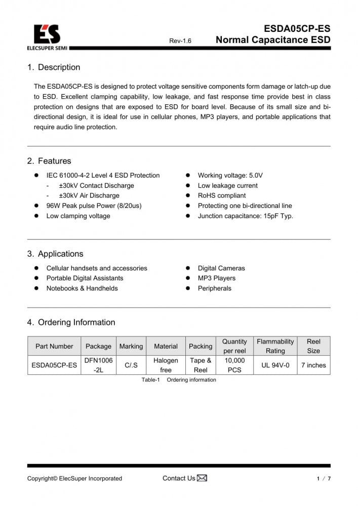 ESDA05CP-ES datasheet page 1