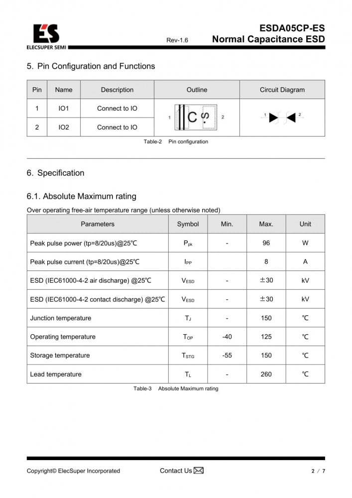 ESDA05CP-ES datasheet page 2