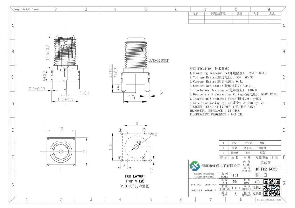 HC-PBZ-R032 technical specification and PCB layout drawing