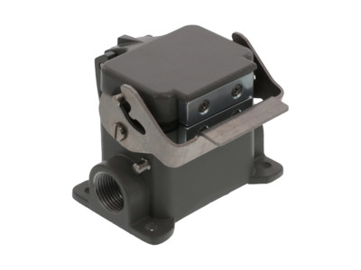 Heavy-Duty Standard (STD) Single Lever Surface Mount Housing, Die-cast Aluminum, with 1 Lever, with Auto Closing Cover, with Gasket, Size 16B «77x27», Pg21x2 Thread, High Construction, Grey