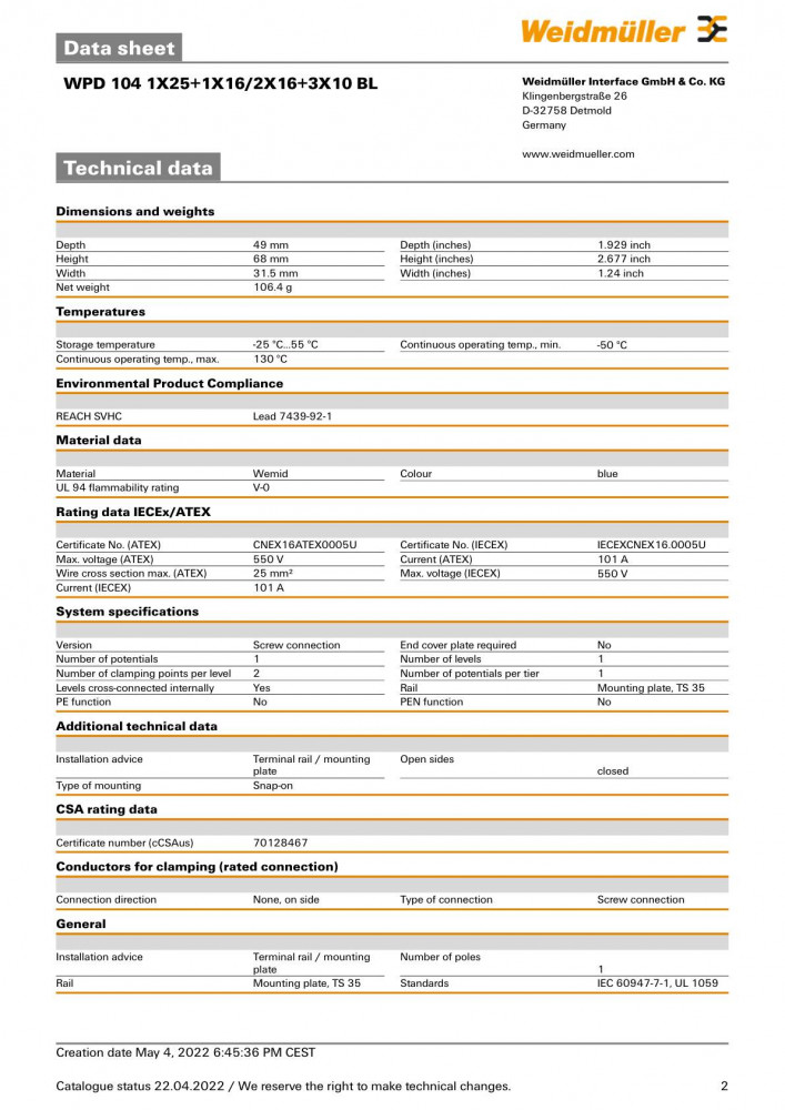 WEIDMULLER WPD 104 documentation page 2