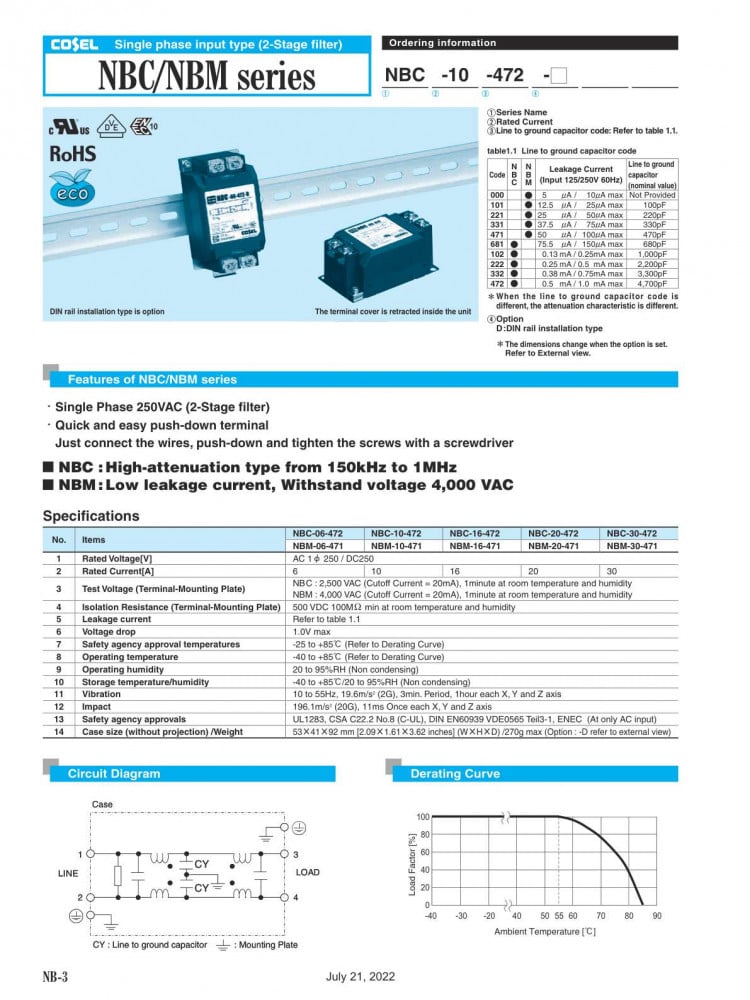 Cosel NBC/NBM series datasheet page 1