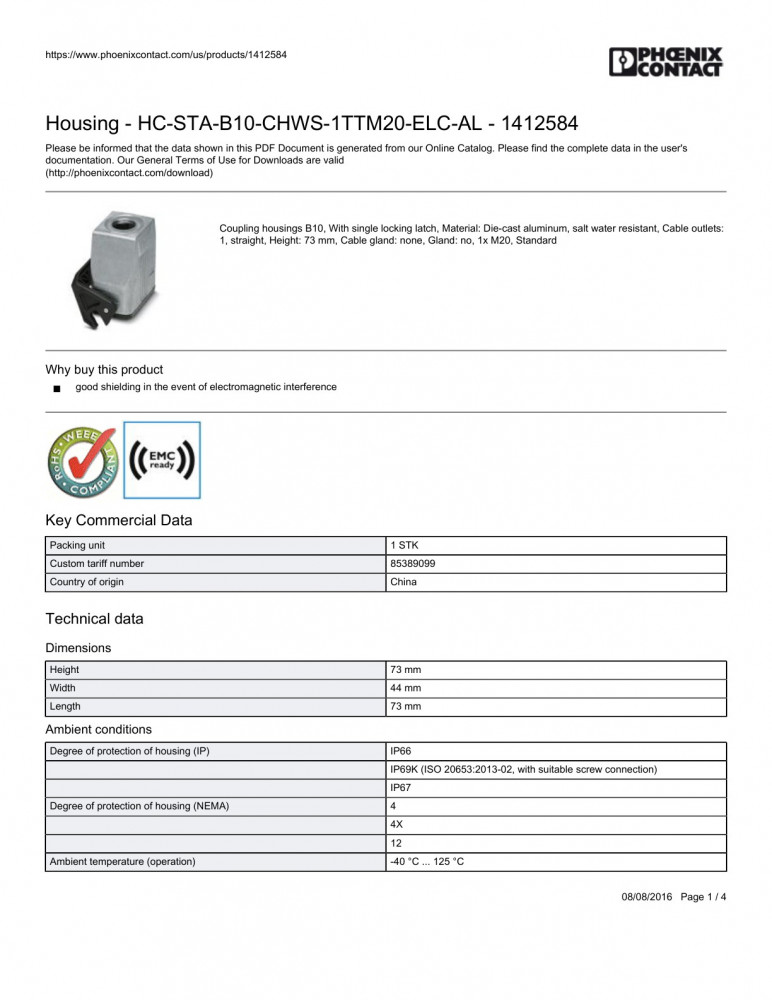 Phoenix Contact 1412584 technical document page 1