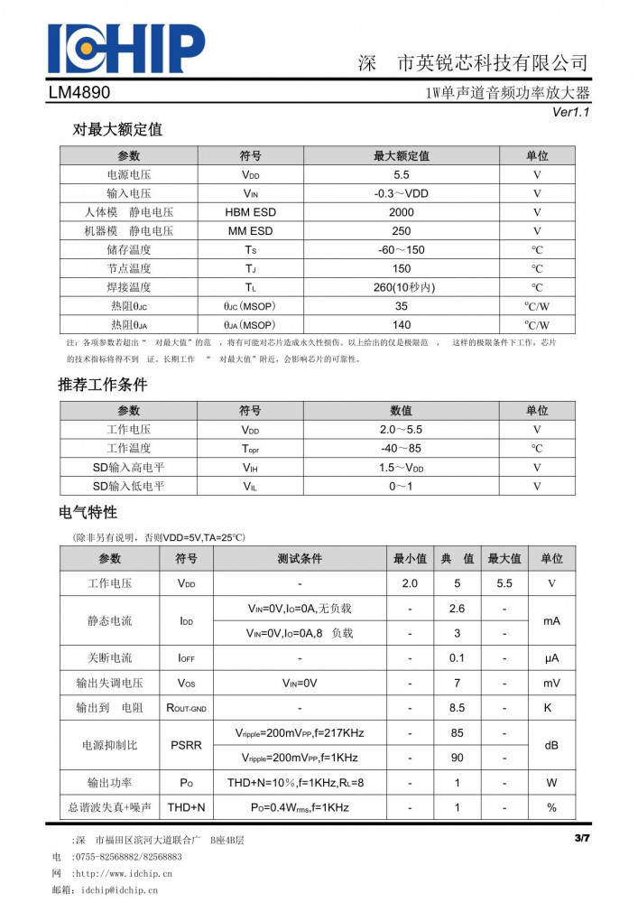 LM4890 datasheet page 3