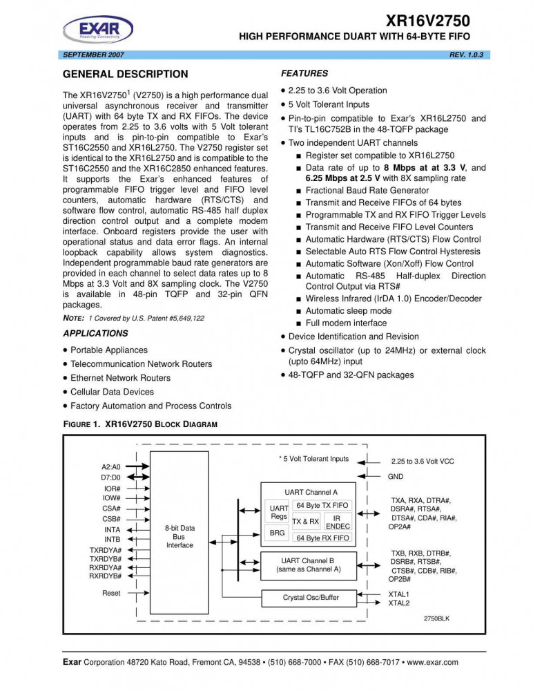 XR16V2750 document page 1