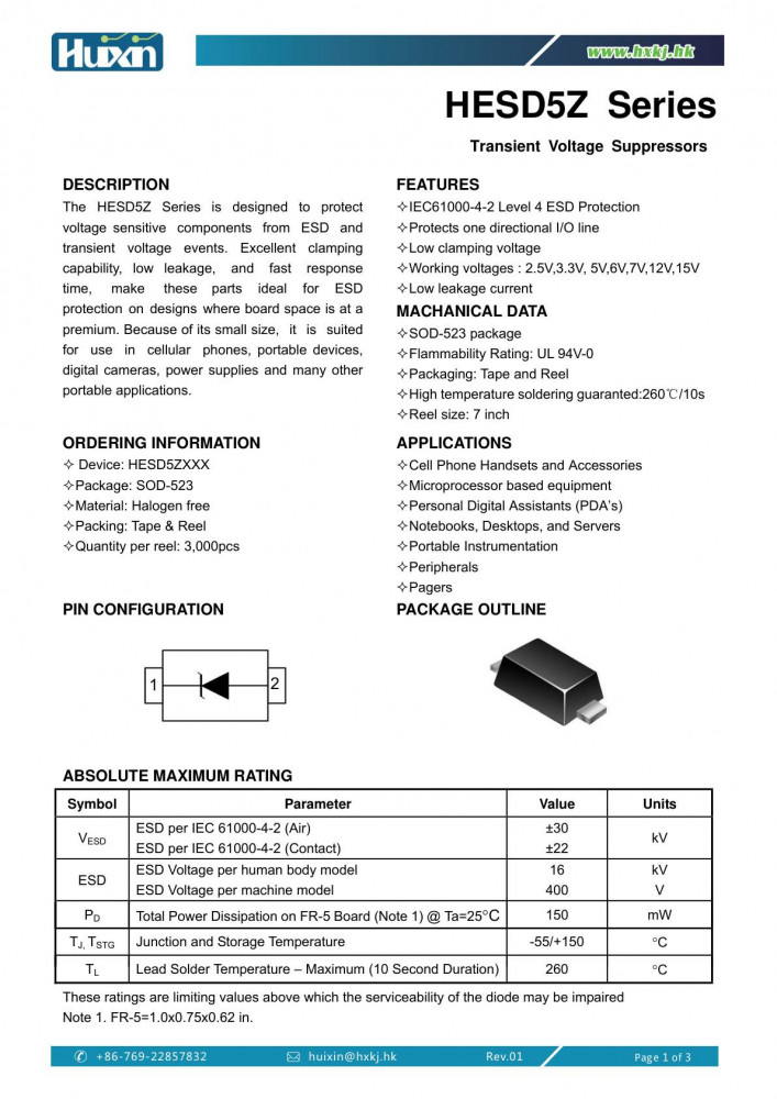 HESD5Z5V0 datasheet page 1