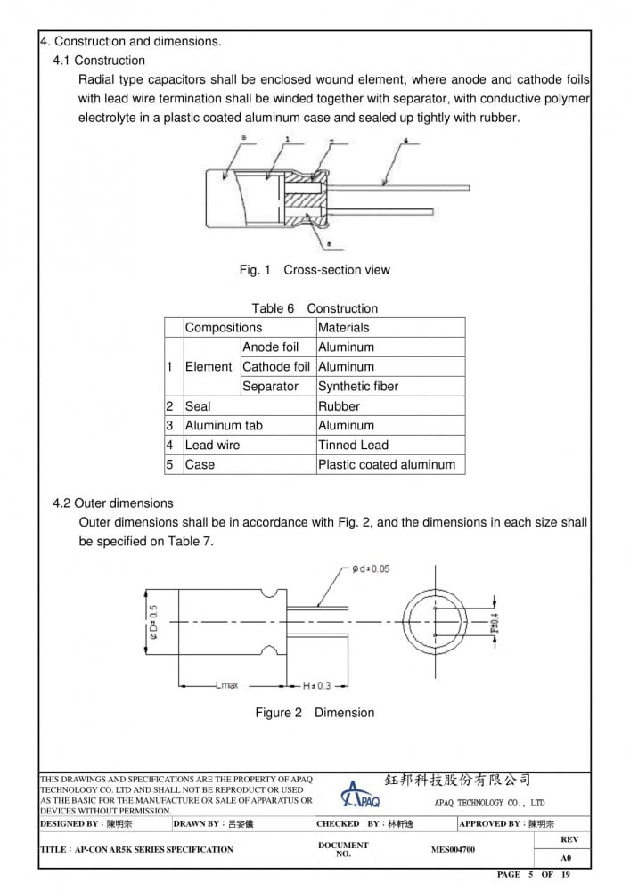 APAQ AR5K specification page 5