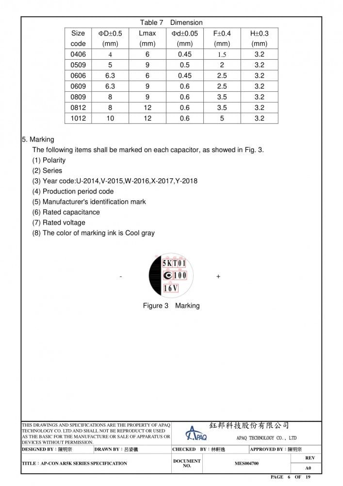 APAQ AR5K specification page 6