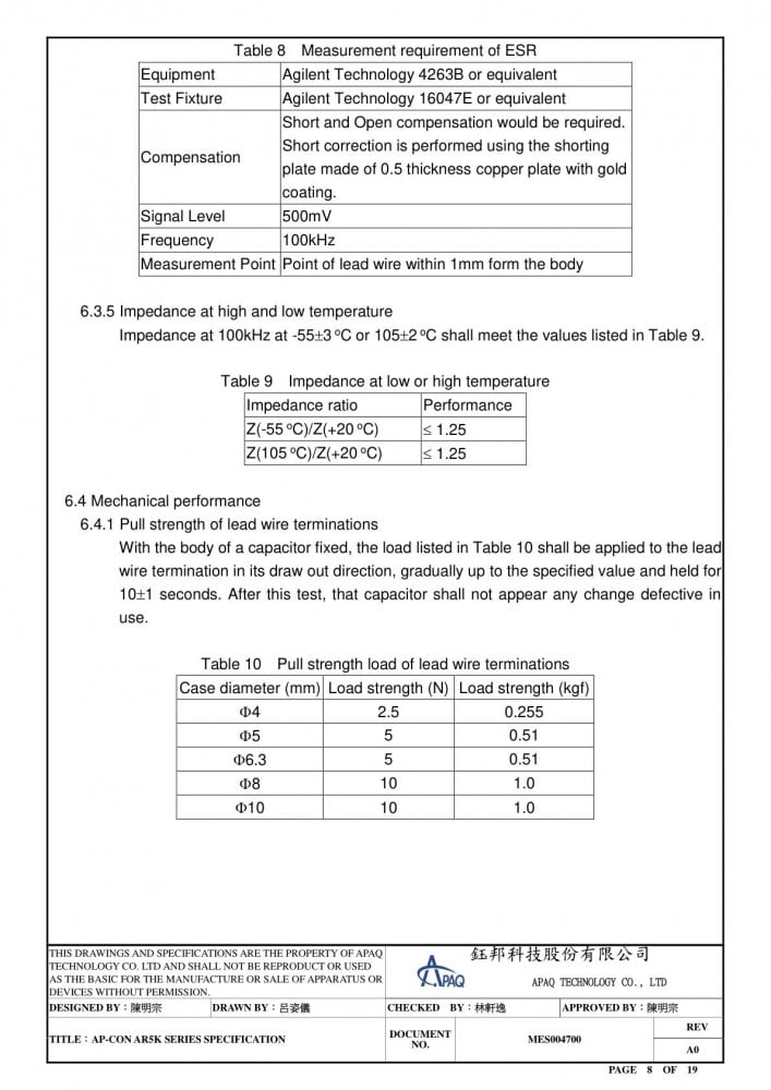 APAQ AR5K specification page 8