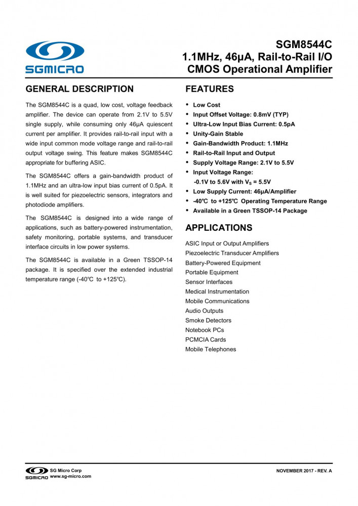SGM8544C datasheet page 1