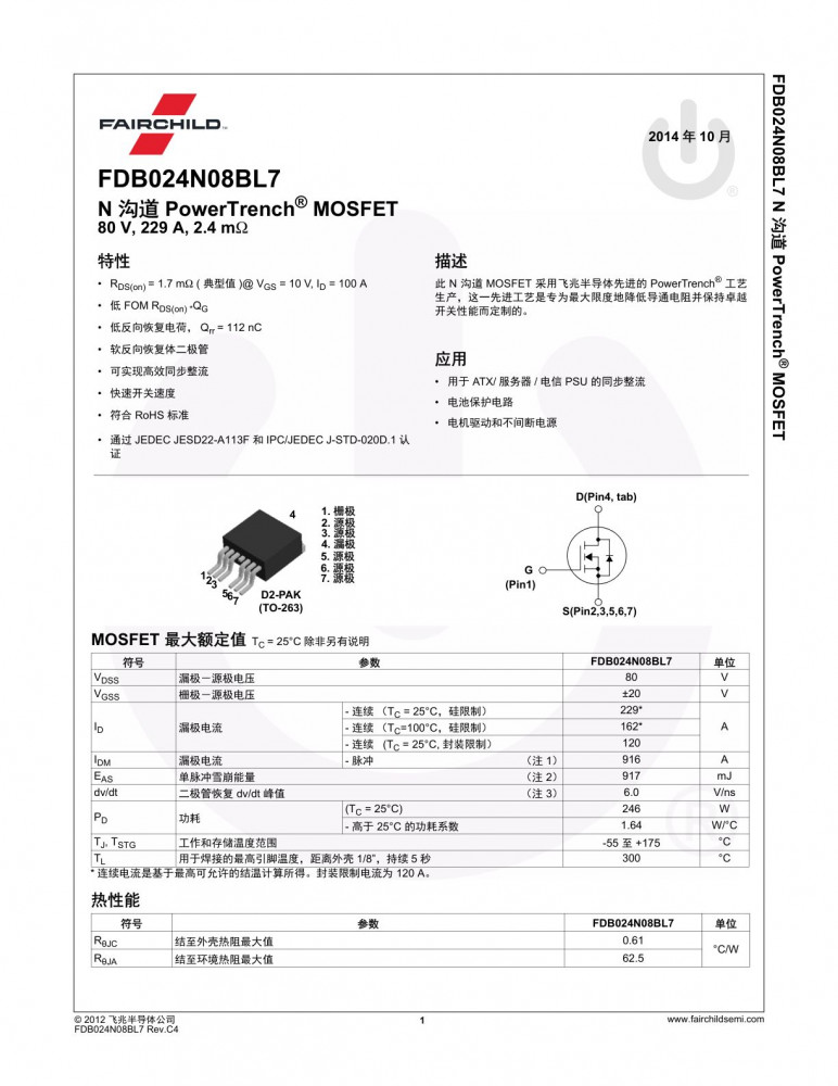 FDB024N08BL7 datasheet page 2