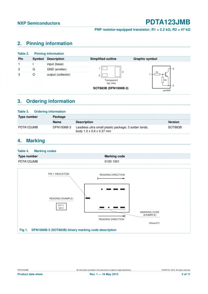 PDTA123JMB datasheet page 3