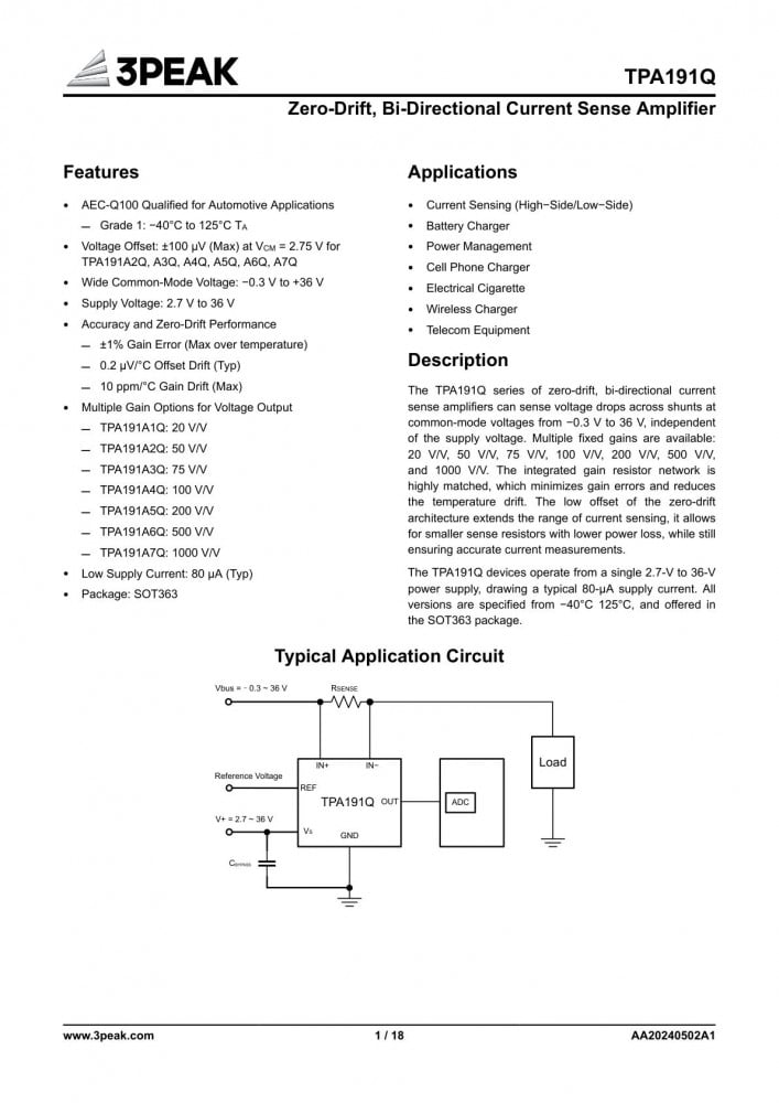 TPA191Q datasheet page 1