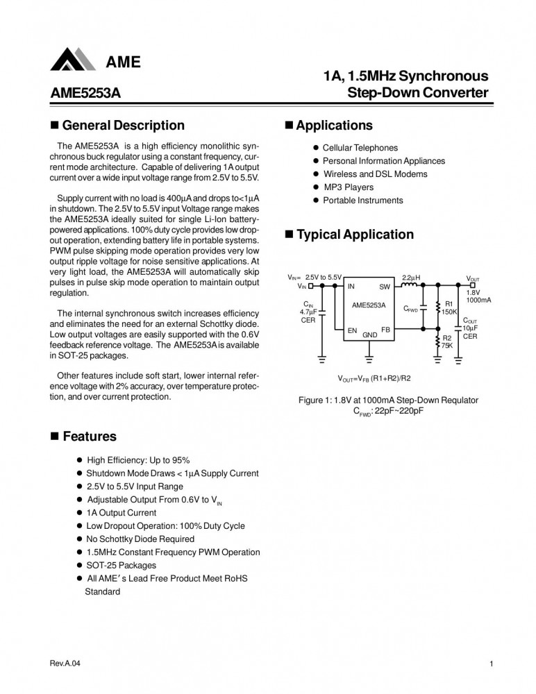 AME5253A-AEVADJ datasheet page 1