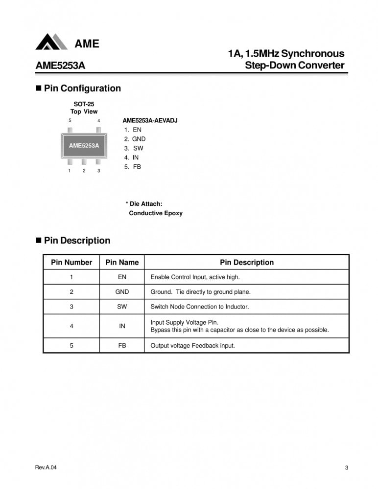 AME5253A-AEVADJ datasheet page 3
