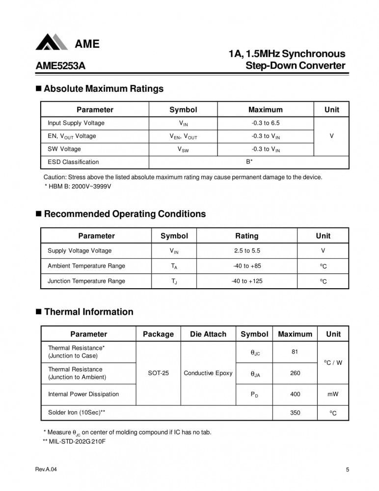 AME5253A-AEVADJ datasheet page 5