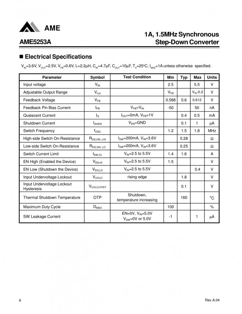 AME5253A-AEVADJ datasheet page 6