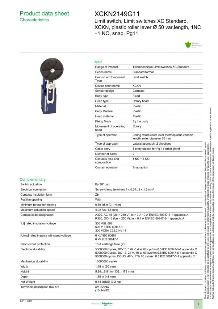 XCKN2149G11 technical document page 1