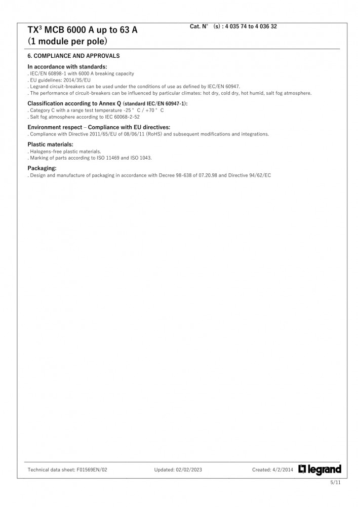 Legrand TX³ MCB technical document, page 5