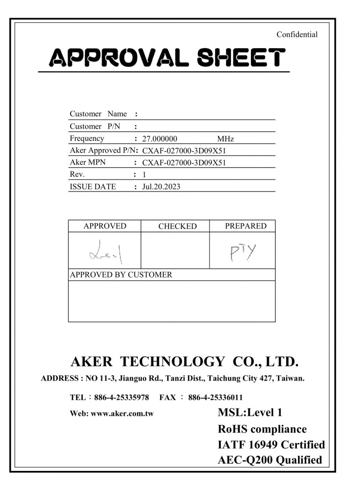 CXAF-027000-3D09X51 approval sheet page 1