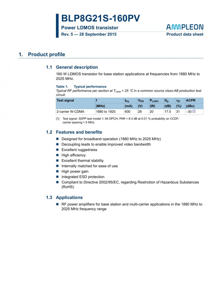 BLP8G21S-160PV datasheet page 1