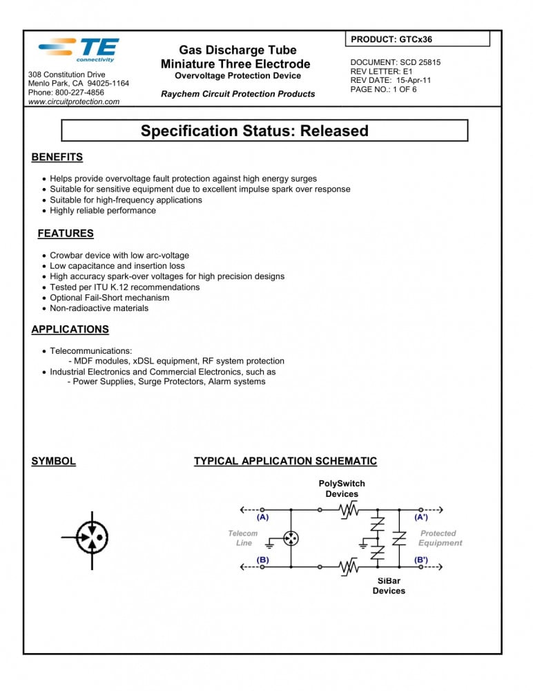 GTCR36 series datasheet page 1