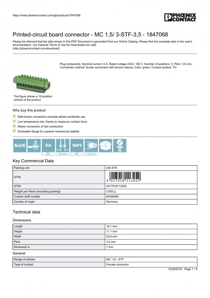 Phoenix Contact 1847068 product document page 1
